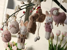 Béžové závěsné velikonoční plstěné vajíčko Magiccal - Ø 5*7 cm
