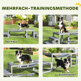 Agility set pro psy 3dílná sada agility vybavení s mostem, schůdky, plošinou, jedlové dřevo, 117 x 50 x 56 cm, šedá barva