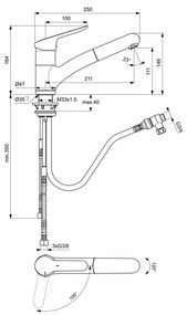 Ideal Standard Ceraflex - Kuchyňská baterie s vytahovací sprchou nízkotlaká, Chrom, BC144AA