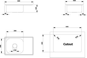 Aqualine kuchyňský dřez 66 x 18 x 42 cm nerez AQ6642B