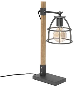 Industriální stolní lampa tmavě šedá se dřevem - Arthur