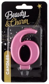 GoDan - svíčka dortová číslice 6 metalická, růžová 8 cm