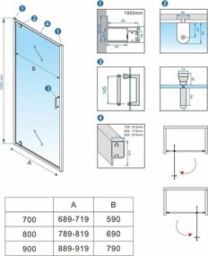 BPS-koupelny Sprchové dveře HYD-DN18B 80 zlatá kartáčovaná/transparent pro instalaci do niky - bez vaničky