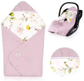 Lionelo - Zavinovačka do autosedačky TRAVEL SWADDLE 90x90 cm Pink Flower