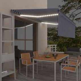 Ručně zatahovací markýza s roletou a LED 4,5 x 3 m modrobílá 3069441