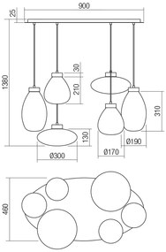 Smarter Závěsné svítidlo Luke se šesti stínidly, d.90cm