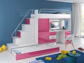 Dětská patrová postel ADVENTURE, levá Barva dětské postele: Růžová lesklá