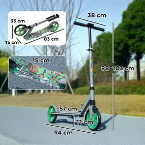 Koloběžka s pedály, výškově nastavitelná, brzda zadního kola, skládací, nosnost 100 kg, zelená