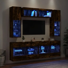 6dílná obývací stěna s LED osvětlením kouřový dub - Default Title