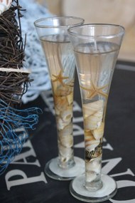 Průhledná gelová svíčka s mušlemi v sklenici 16 cm