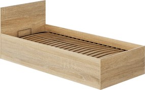 Postel s kovovým roštem a úložným prostorem, 90x200, dub sonoma, DOLI