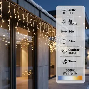 Solight LED vánoční závěs - rampouchy / 400 LED / 20m / přívod 3m / 8