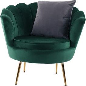 Křeslo ve stylu Art-deco, smaragdová Velvet látka / gold chrom-zlatý, NOBLIN