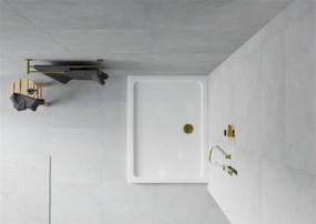 Mexen SLIM - Obdélníková sprchová vanička 110x70x5cm + zlatý sifon, bílá, 40107011G