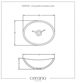 CERANO - Umyvadlo na desku z litého mramoru Zara - bílá matná - 42x34 cm