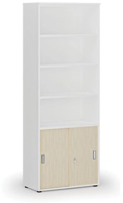 Kombinovaná kancelářská skříň PRIMO WHITE, zasouvací dveře na 2 patra, 2128 x 800 x 420 mm, bílá