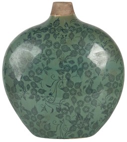 Zelená váza Camil s květy a patinou  - 23*11*26 cm