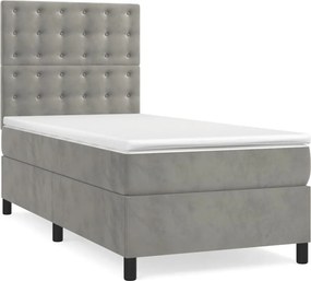 Box spring postel s matrací a LED světle šedá 100x200 cm samet 3136347