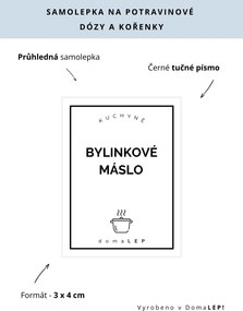 Samolepka na kořenky BYLINKOVÉ MÁSLO průhledná 3 × 4 cm tučné písmo