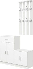 HOMCOM Botník s kombinovaným věšákem na kabáty pro předsíň a ložnici, dřevo 100x32x187cm bílý | Aosom
