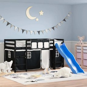vidaXL Dětská patrová postel se závěsy bílá a 90x200 cm borovice [3207023] Barva: Černo-modrá