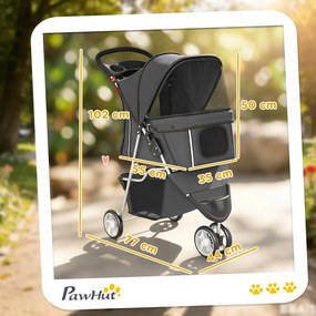 PawHut skládací kočárek pro malé psy s úložným košem, síťovými okny a držákem na nápoj — nosnost 10 kg, 77 × 44 × 102 cm, tmavě šedý