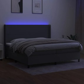 Box spring postel s matrací a LED tmavě šedá 200x200 cm textil 3138182