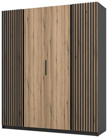 Šatní skříň KAJA 2LAM 2F | 200 cm | bez zrcadla | VYSOKÁ | černá/evoke + lamely