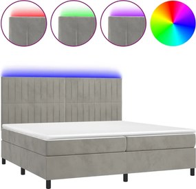 Box spring postel s matrací a LED světle šedá 200x200 cm samet 3136263
