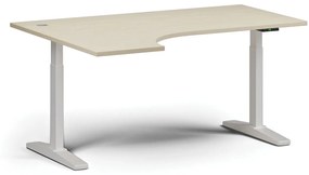 Výškově nastavitelný stůl, elektrický, 675-1325 mm, rohový levý, deska 1600x1200 mm, bílá podnož, bílá
