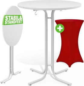 Barový stolek bílý 110x70cm + Potah na barový stolek červená Ø70cm