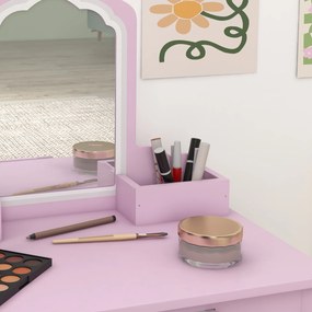 Dětský kosmetický stolek ZONEKIZ pro holky a kluky od 3 let - kosmetický stůl s taburetem a zrcadlem v růžovém designu ve tvaru mraku