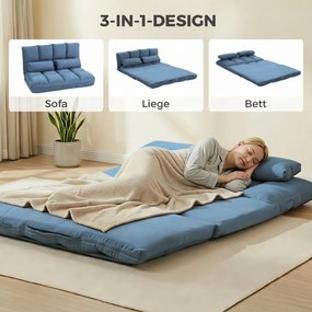 Rozkládací pohovka 2 v 1 HOMCOM, 102L x 73W x 60H cm, s třísměrně nastavitelným opěradlem, sedák, samet, ocel, modrá| Aos