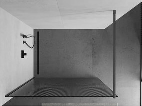 Mexen Kioto, sprchová zástěna Walk-In 90 x 200 cm, 8mm sklo s žebrovým vzorem, grafitový profil, 800-090-101-66-09