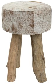 Dřevěná stolička s kulatým koženým sedákem hnědá/bílá I - Ø30*45cm
