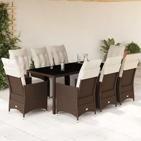 9dílný zahradní bistro set s poduškami hnědý polyratan 3276920
