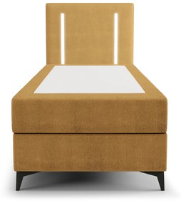 Jednolůžková postel 90 cm Ortega Comfort (hořčicová) (s roštem a matrací, s úl. prostorem) (s LED osvětlením). 1082694