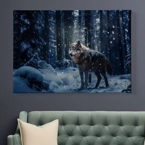 Obraz na plátně - Vlk ve sněhové vánici FeelHappy.cz Velikost obrazu: 120 x 80 cm