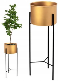 Tutumi, kovový květináč na rostliny 60cm TSHP20207, černá matná-mosazná zlatá, HOM-09905