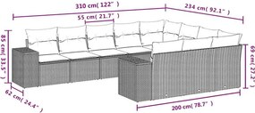 10dílná zahradní sedací souprava s poduškami černá polyratan 3223085