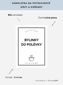 Samolepka na kořenky BYLINKY DO POLÉVKY bílá 3 × 4 cm tučné písmo