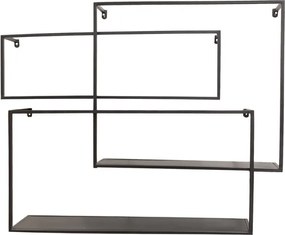 Set 3ks černá nástěnná kovová police - 90*18*48 / 69*16*62 / 84*13*26 cm