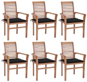 Jídelní židle 6 ks s černými poduškami masivní teak,  3072953