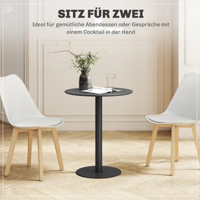 HOMCOM Jídelní stůl, Kulatý stůl pro 2 osoby, Moderní jídelní stůl do obývacího pokoje a zahrady, Ocel, Ø60 x 72 cm, Černý