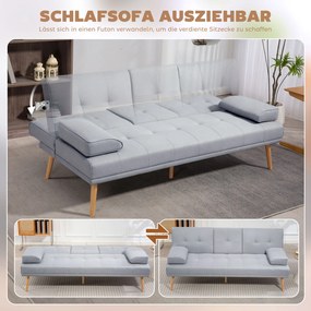 HOMCOM Rozkládací pohovka Pohodlná rozkládací pohovka, 3místná, rozkládací pohovka, povlečení, světle šedá, 181x77x72cm| Aosom