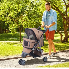Tříkolový kočárek pro psy PawHut do 10 kg a 35 cm, hnědý