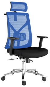 Kancelářská ergonomická židle UNI — černá / modrá, nosnost 150 kg