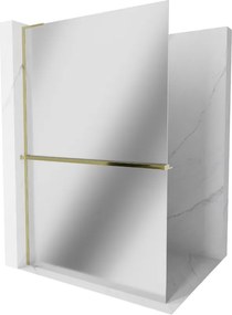 Mexen Kioto+ L, sprchová zástěna Walk-In s poličkou a věšákem 110 x 200 cm, 8mm sklo vzor zrcadlo, zlatý lesklý profil, 800-110-123-50-50