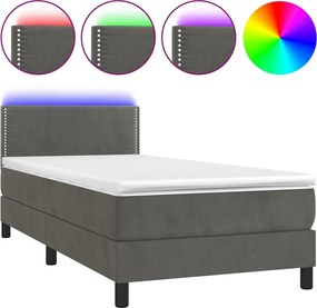 Box spring postel s matrací a LED tmavě šedá 90x200 cm samet 3134322