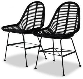 Jídelní židle 2 ks černé přírodní ratan,  244571